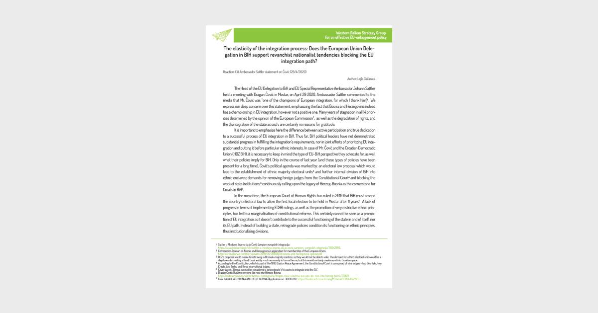 WB6 Strategy Group on BiH: The elasticity of the integration process ...